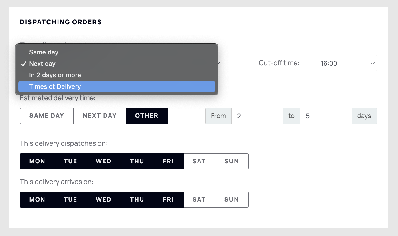 How do I enable specific delivery time slots?