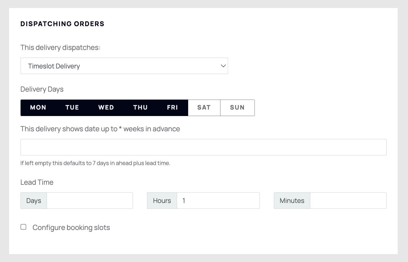 How do I enable specific delivery time slots?